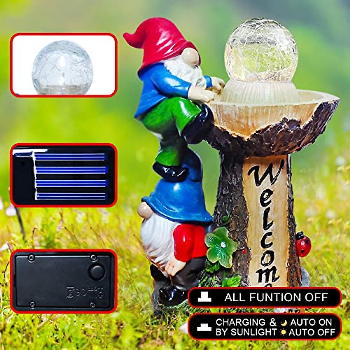 Garden Gnome Statue - with Solar LED Light Magic Ball, Gnomes Decorations for Yard,Funny Garden Gnomes Perfect for Lawn Decorations, Garden Decor, Patio and Housewarming Gifts