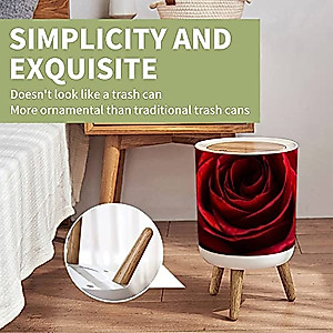 Romantic Botanical Small Trash Can with Lid Red Rose Bright Flowers Garbage Bin Round Waste Bin Modern Press Cover Dog Proof Wastebasket for Kitchen Bathroom Living Room 1.8 Gallon