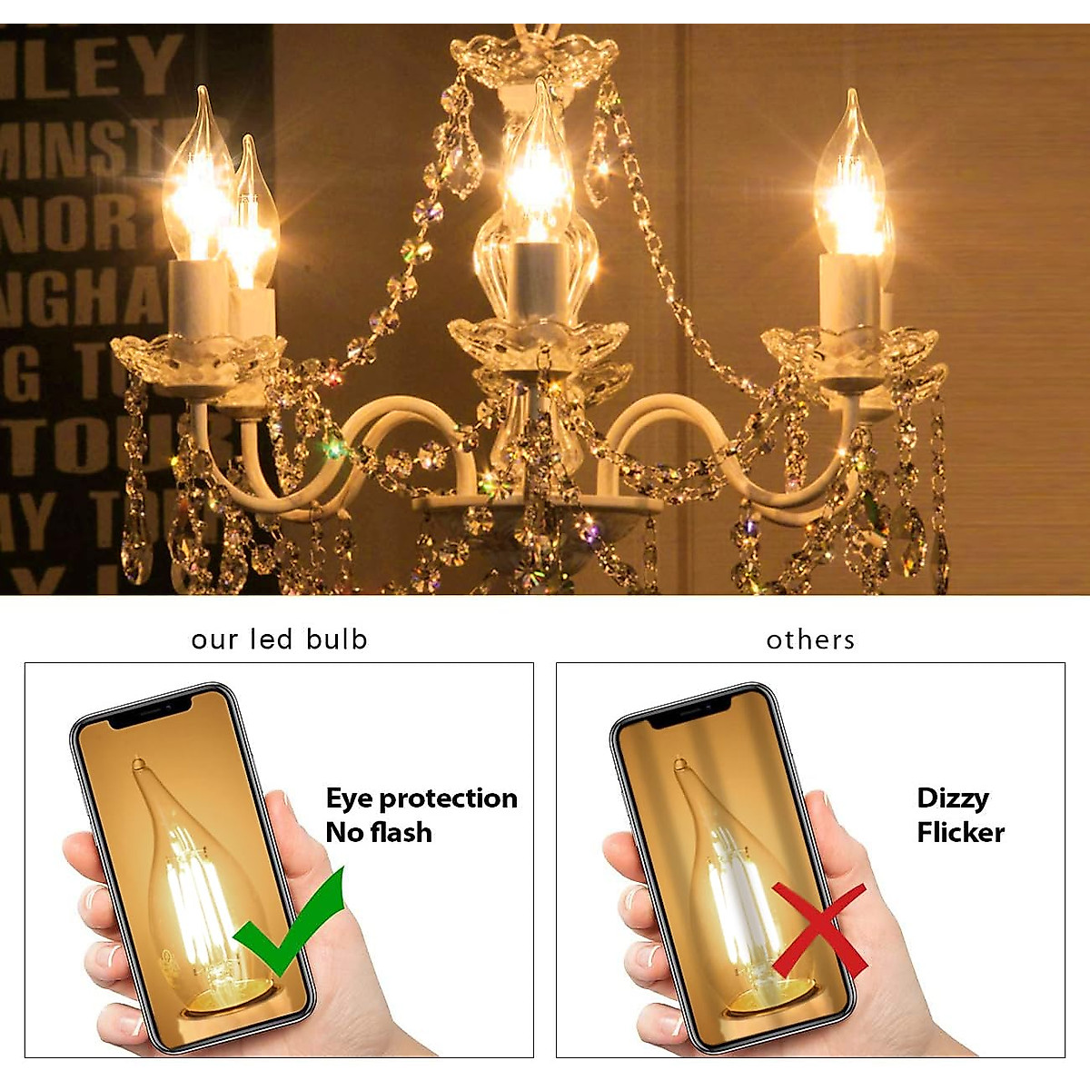 KGC LED Candelabra Bulb, 2700K Warm White 450LM, LED Dimmable Edison Bulb, 4.5W Equivalent to 50W, E26 Medium Base LED Candle Bulbs, CA11/C35 Clear Glass Flame Shape Bent Tip - 6 Pack