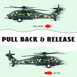 OTONOPI Military Helicopter Toy with Lights and Sounds, Die Cast Metal Airplane Pull Back Army Plane Toys for Kids Children Boys Girl