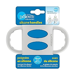 Dr. Brown's Milestones 100% Silicone Baby Bottle Handles, Narrow, Removable Easy-Grip Transitional Sippy Cup Handles, Gray, 4m+, 1 Pack