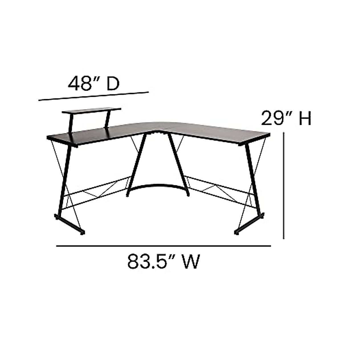 Flash Furniture Ginny Corner Desk - Black/Black Space Saving L-Shaped Gaming Desk with Monitor Shelf - 71.5" 2-Tier Computer Desk, Home Office Desk, Easy Assembly