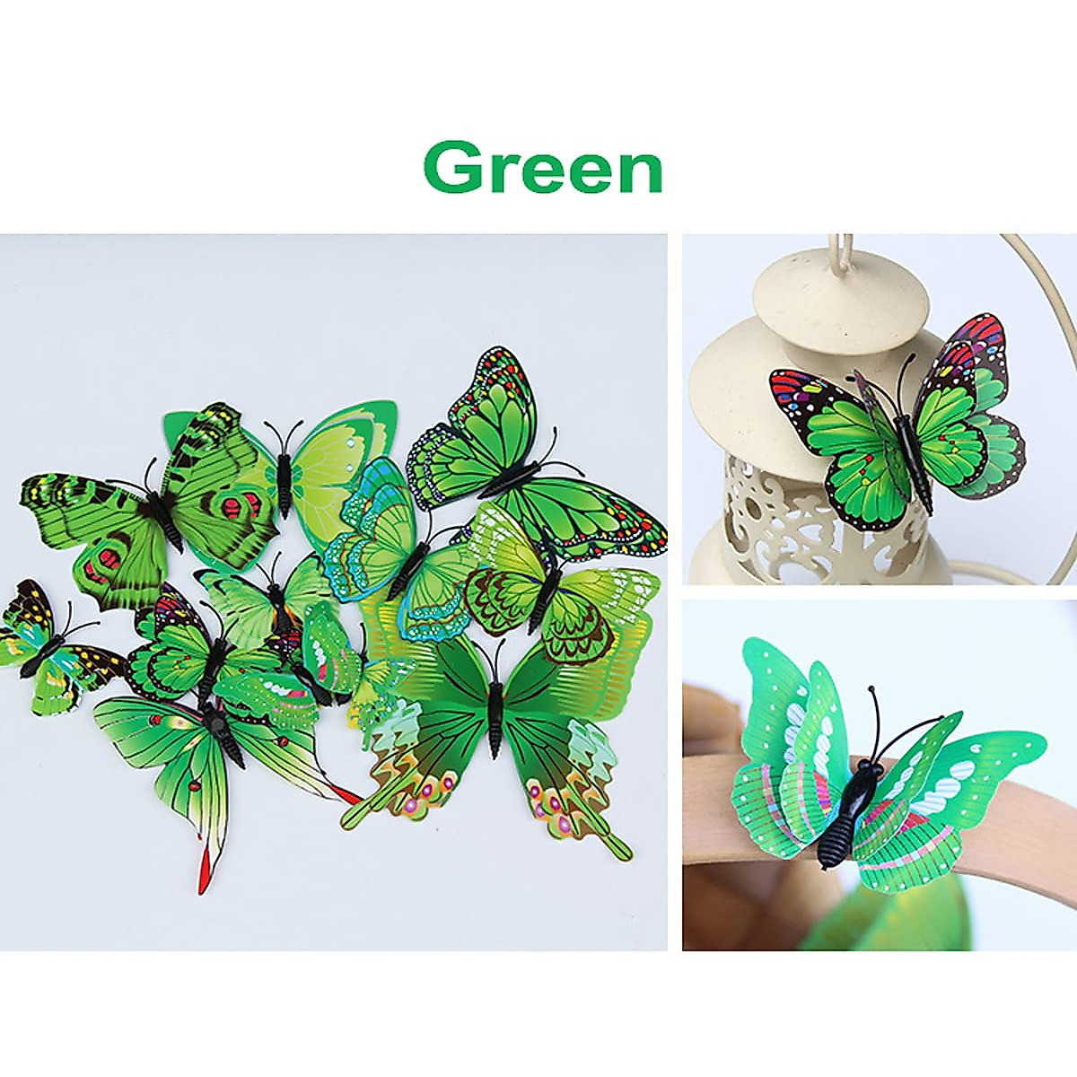 3D Butterfly Wall Decor 24 Pcs 2-Layers Butterfly Birthday Decorations Butterflies Crafts Stickers for Party Wedding DIY Cake Art Flower Decor (Green)