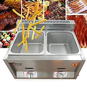 Cbhfmljd Commercial 2 Wells 6L Gas Fryer Food Warmer Steam Table Stainless Steel Electric Deep Fryer with 2 Baskets Capacity for Hotel Supermarket Cooking Restaurant and Home Use