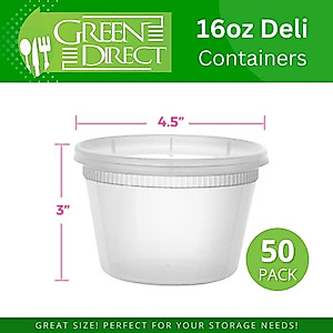 Deli Containers with Lids [16 oz. 50 Pack] Disposable Clear Lunch Containers Leakproof | Plastic Round Food Storage Containers | Freezer Containers for Food