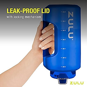 ZULU Goals 64oz Large Half Gallon Jug Water Bottle with Motivational Time Marker, Covered Straw Spout and Carrying Handle, Perfect for Gym, Home, and Sports, Royal Blue