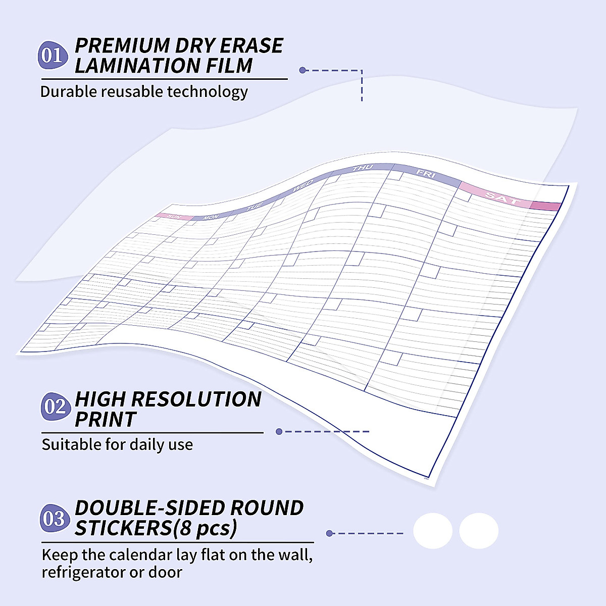 Large Dry Erase Calendar for Wall - Undated 1 Month Wall Calendar, 40" x 30", Erasable & Reusable Laminated White Board Calendar with 8 Round Stickers, Great Layout Wall Calendar Dry Erase for Home, Office and School