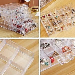 FEECKOCK Earring Organizer Box Acrylic Jewelry Box Storage Drawers, Clear Plastic Display Case Compartments Tray, Holder for Rings Necklaces Earrings, Beads, Crystal, Stone
