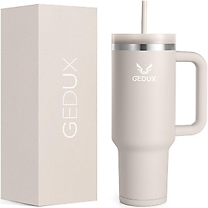 Gedux 40oz Tumbler With Handle, 2-IN-1 Leak Proof Lid (Straw/Flip), Insulated Water Bottle, Stainless Steel Tumbler with Non-Slip Silicone, Wide Mouth Travel Mug Cupholder Friendly Dishwasher Safe