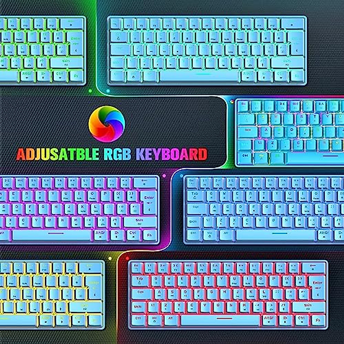 SELORSS ZIYOULANG T60 60% Compact Mechanical Gaming Keyboard RGB Chroma Type C Ergonomic Mini Keyboard UK Layout 12000DPI Gaming Mouse Honeycomb Shell for PC/PS4/PS5/Xbox(Blue Switch)