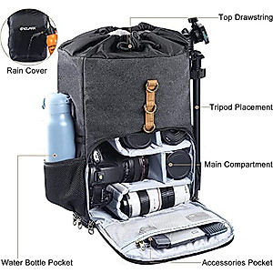 Endurax Canvas Camera Backpack Bag for Photographers DSLR Backpacks fit up to 15.6 Laptop Rain Cover Included