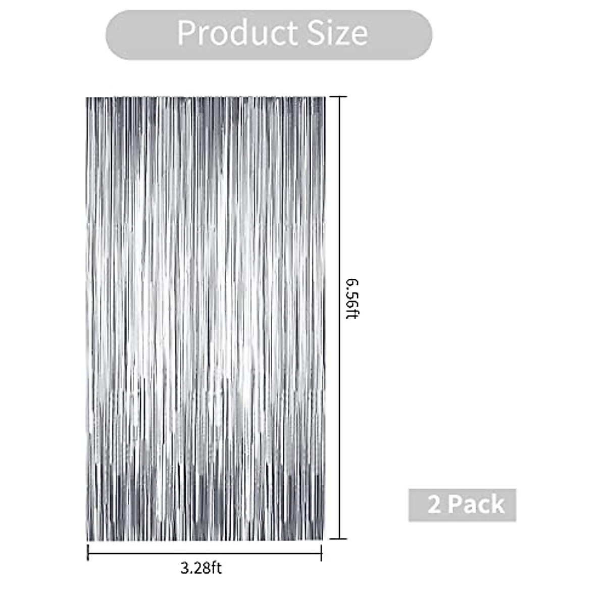 BEISHIDA 2 Pack Silver Foil Fringe Curtain, Silver Tinsel Metallic Curtains Photo Backdrop Streamer Curtain for Party Door Wall Curtain Wedding Birthday Bachelorette New Year Decor(3.28 ft x 6.56 ft)