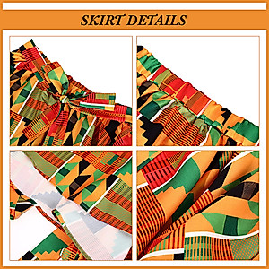 Coume 3 Pcs Women African Dashiki Skirt Traditional Costume African Bohemian Head Wrap Scarf Drop Dangle Earring (XX-Large)