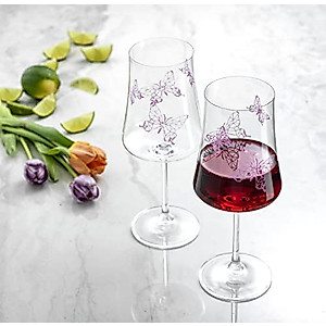JoyJolt Meadow Butterfly Red Wine Glasses – Premium Red Wine Glasses Set of 2 – Exquisite Pink Butterfly Crystal Wine Glasses – 21oz Long Stem Unique Wine Glasses – Made in Europe