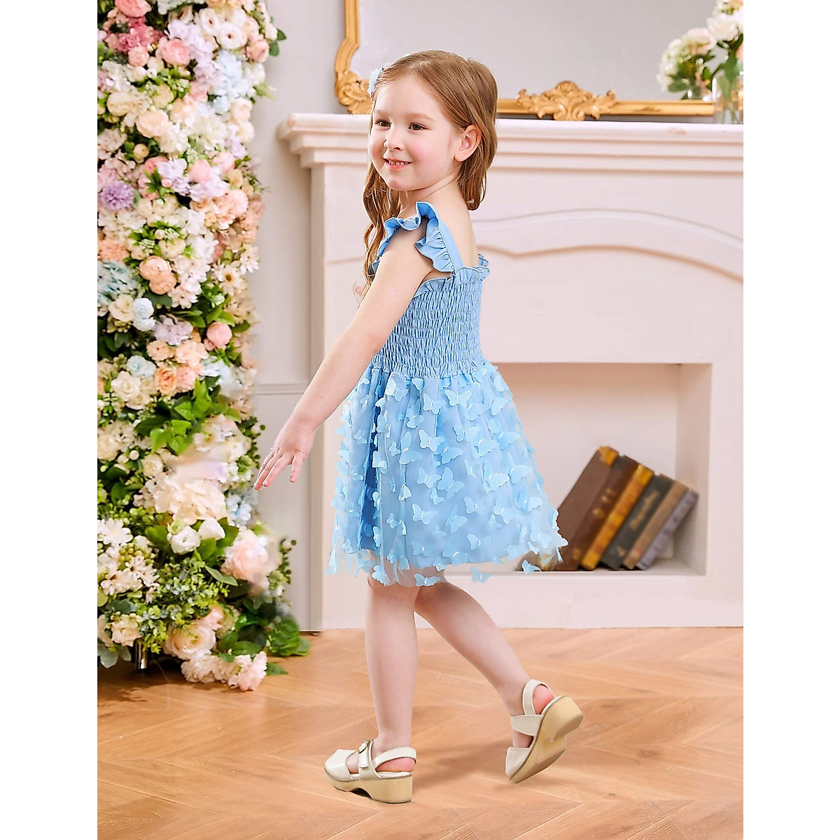 Toddler Girl Dress, Baby Girl Dresses 12-18 Months Blue Ruffle Sleeveless 2t Dresses for Girls Butterfly Tulle Dress for Toddler Girls