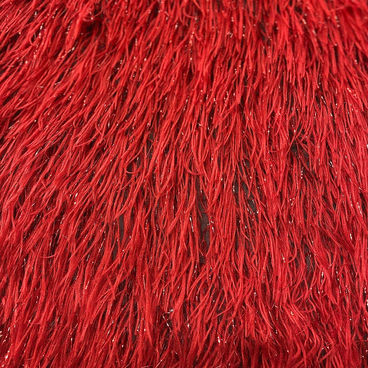 Fashion Fabrics LLC Red Metallic Faux Ostrich Feather Lace Apparel Costume Fabric - Sold by The Yard - 54"