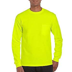 Cotton 6 oz. Long-Sleeve Pocket T-Shirt (G241) Safety Green, L