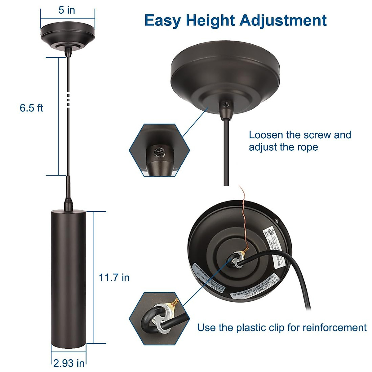 DAKASON Black Pendant Light, LED Modern Pendant Light Fixture for Kitchen Island, Industrial Pendant Lighting for Dining Room, Vintage chandelier to Decor Living Room, Hallway (1Pack)