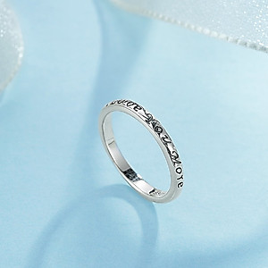 TONGZHE 3mm I Love You More Wedding Band Ring in Antique Sterling Silver 925 with US Size 6