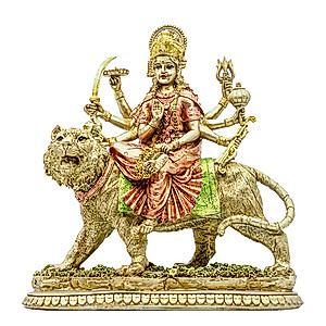 BangBangDa Hindu Goddess Durga Idol Statue - Durga On Tiger Figurine India Murti Home Mandir Temple Altar Puja Item Birthday Diwali Pooja Gifts for Indian Yoga Meditation Spritural Decor