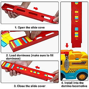 Domino Train, Domino Blocks Set, Domino Construction Vehicle Toys, Building and Stacking Toy Blocks Domino Set for 3-7 Year Old Toys, Boys Girls Creative Gifts for Kids