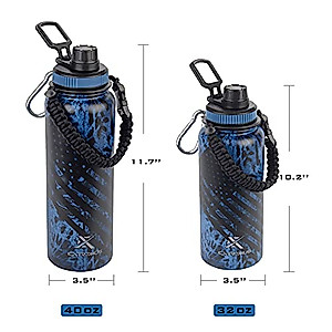 Extremus Deluge Stainless Steel Vacuum Insulated Sports Water Bottle with 100% Leak-Proof Travel Lid, Paracord Survival Handle, 32 oz, Prym1 Blue Flag