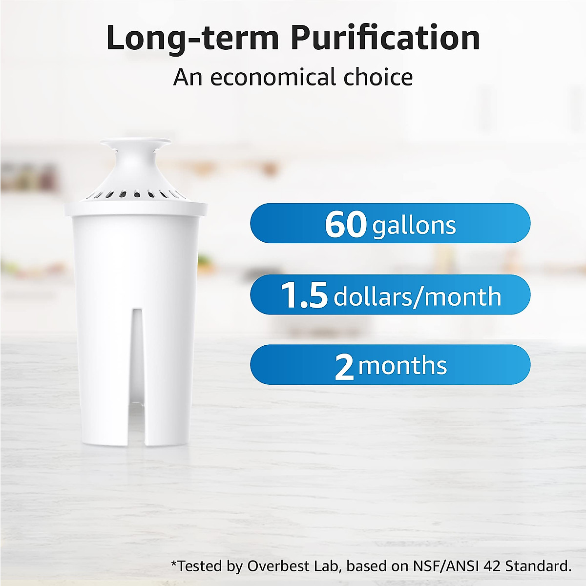 Overbest NSF Certified Pitcher Water Filter, Replacement for Brita® Pitchers and Dispensers, Brita® Classic 35557, OB03, Mavea® 107007, and More, Pack of 6