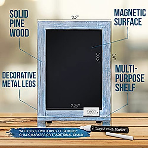 HBCY Creations Rustic Blue Wood Tabletop Chalkboard with Legs/Vintage Wedding Table Sign/Small Kitchen Countertop Memo Board/Antique Wooden Frame (9.5” x 14” Inches) (Rustic Blue)