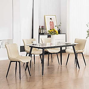 YOUTASTE Dining Chairs Set of 2 Upholstered Mid Century Modern Kitchen Dining Room Chairs Armless Faux Leather Accent Chairs Metal Vanity Lounge Chair with Back for Living Room Bedrooms,Beige