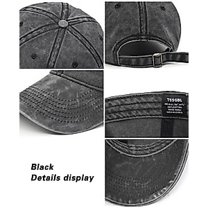 TSSGBL Vintage Cotton Washed Plain Baseball Caps Adjustable Distressed Dad Hat Men Women Unstructured Low Profile Blank Soft Summer Outdoor Ball Caps - Black