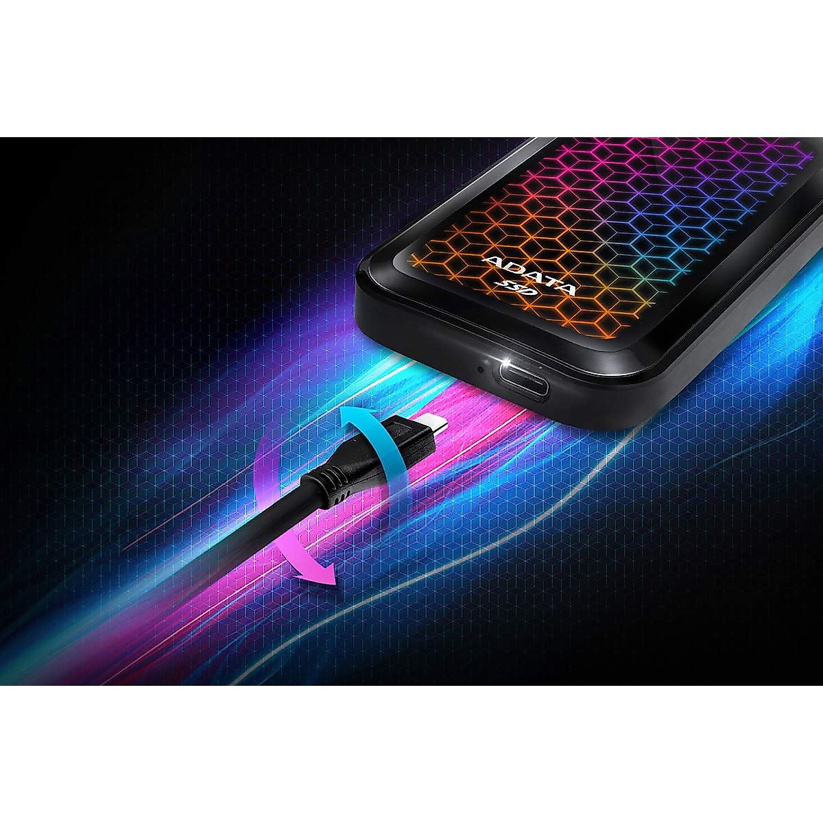 ADATA RGB SE770G 512GB USB3.2 Type-C Fast Transfer Gaming and Personal External SSD (ASE770G-512GU32G2-CBK)