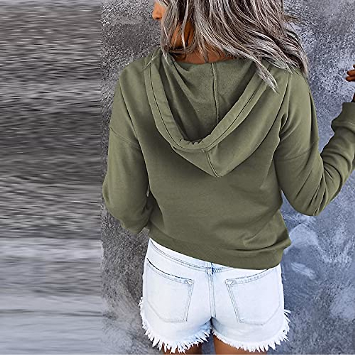 Baralonly Hoodies for Women, Womens Button Down Pullover Shirts Casual Long Sleeve Drawstring Sweatshirts Tops with Pocket