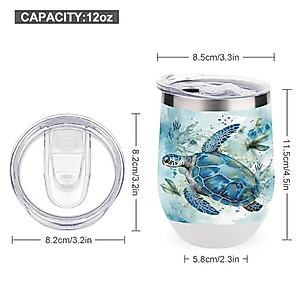 WYUSPGK 304 Stainless Steel Insulated Cup, Sea Turtle-Blue Print Smooth Rim, Durable & Reusable - Perfect for Office, Home, And Travel