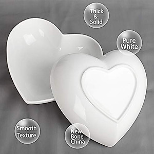 Keponbee 2pcs Porcelain Big Heart-shaped Bowls White Deep Heart Plates Salad Bowl/Fruit Bowl for Desserts/Pasta/Dinner, 8"