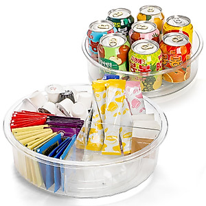 TOPZEA 2 Pack Divided Lazy Susan Turntable, 12 Inch Divided Spinning Storage Container Kitchen Organizer for Cabinets, Pantry, Countertops, Fridge, Bathroom, 4 Compartments, Clear