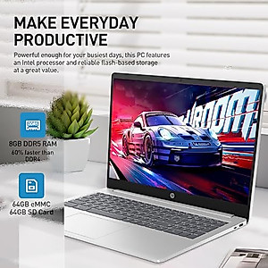 HP Chromebook Laptop, 15.6 Inch Laptop for College Students, Intel Processor N200 (Beat i5-8250U), 8GB DDR5 RAM, 128GB Storage (64GB eMMC + 64GB SD Card), Natural Silver, PCM