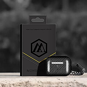 MONOCARBON Carbon Fiber Case-for-AirPods-Pro-2nd, Generation 2022 Slim Durable Cover-for-AirPods-Pro-2 Accessories,Support Wireless Charging,Shock,with Stripes Lanyard.(Glossy Black)