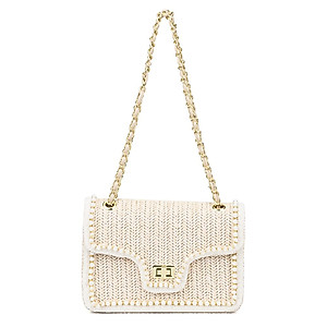 Olivia Miller Women's Fashion Arabella Tan Beige Woven Straw w Front Flap, Small Crossbody Bag w Shoulder Bag Convertible Strap, Casual Trendy Purse Handbag
