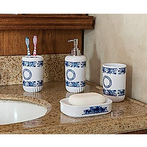 Basicwise 4 Piece Bathroom Accessory Set - Includes Soap Dispenser, Toothbrush Holder, Tumbler, and Soap Dish (White)