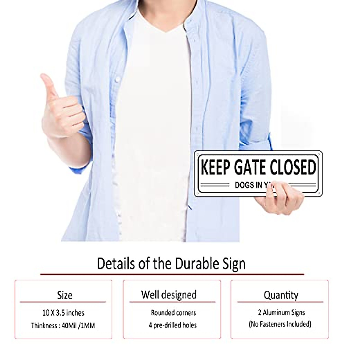 Keep Gate Closed Sign Dogs, (2 Pack) Metal Close Gate behind You Sign, 10" x 3.5" Dog in Yard Signs for Fence, Aluminum Keep Gate Shut Sign, Lock Gate Sign