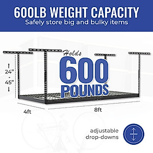 SafeRacks 4x8 Overhead Garage Storage Rack Heavy Duty - Hammertone (24"-45") - Holds 600 lb