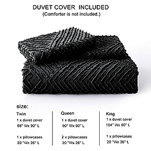 Gracelife Tufted Duvet Cover King Size, 3 Pieces Black Microfiber Duvet Cover Set, Embroidery Shabby Chic Bedding Duvet Covers with Zipper Closure, Corner Ties, All Season