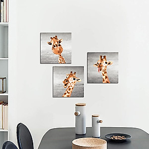 SiMiWOW Giraffe Art Decor Pictures Funny Wild Animals Framed Canvas Wall Art Kids Children Bedroom Bathroom Nursery Wall Decor