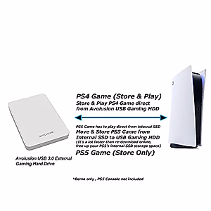 Avolusion Z1-S USB 3.0 Portable External Gaming Hard Drive - White (for PS5, Pre-Formatted) - 2 Year Warranty (1TB)