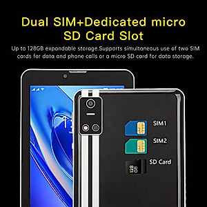 ASHATA 7 Inch Tablet, 2GB RAM 32GB ROM for Android 10 Tablet, Maximum Support 128G TF Card 3G Calling Tablet 5GWifi Dual Band Tablet, 100‑240V(Black)