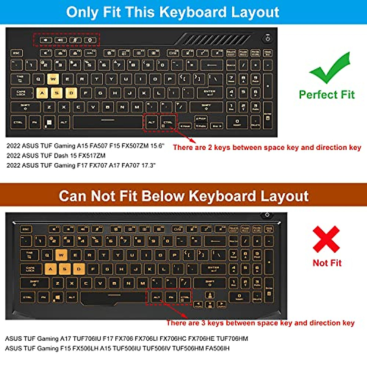 Keyboard Cover for 2023 2022 ASUS TUF Gaming F15 FX507ZM FX507ZC FX507VU / A15 FA507NU / A16 FA617NS / TUF Dash 15 FX517ZM, TUF Gaming F17 FX707 / A17 FA707 FA707RM 17.3" Gaming Laptop -Clear
