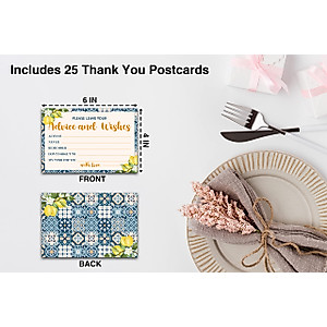 Advice and Wishes Cards, Mediterranean Lemon Bridal Shower Advice & Wishes for the Mr & Mrs, Italian Blue Wedding Reception/Engagement Party Supplies Decorations - 01(25 Pack)