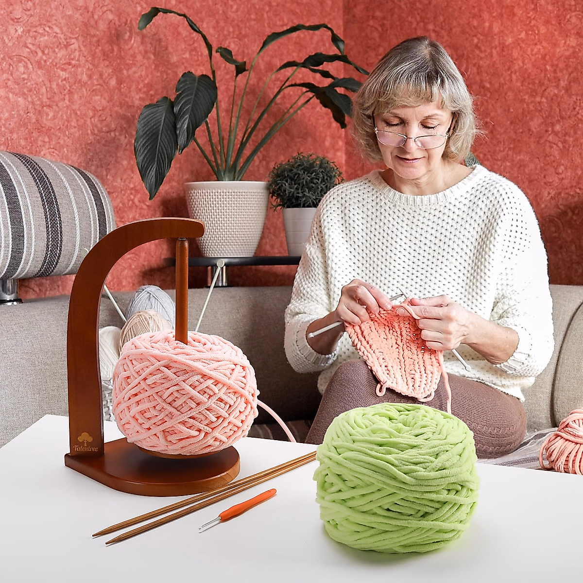 Talentree Yarn Holder for Crocheting and Knitting with Upgraded Stronger Magnet, Wooden Yarn Spinner, Magnetic Yarn Ball Holder, Yarn Spindle Dispenser, Gift for Crochet Lovers