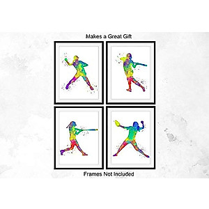 Softball Player Sport Abstract Wall Art Print 8x10, Set of 4, Includes Catcher and Pitcher, Teen Girl Bedroom Dorm Room Decor, Ideal for Teacher, Coach, Fan, Club Award Night