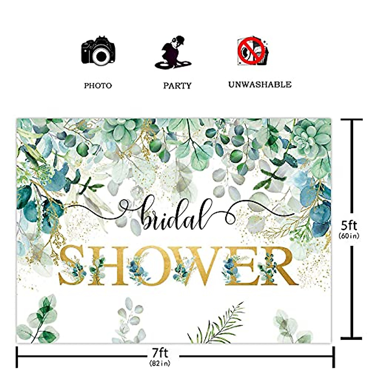 Funnytree 7x5FT Bridal Shower Backdrop Bride to Be Bachelorette Engagement Wedding Party Decor Green Eucalyptus Leaves Greenery Photography Background Cake Table Banner Photobooth Props Supplies Gift